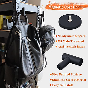 MUTUACTOR Storage Hook, 4 Packs Heavy Duty Magnetic Hooks with Rubber Coating, Stainless Steel, for Hanging Coats, Hats, Bags, Keychains on Kitchen, Garage, Classroom, Bathroom etc.