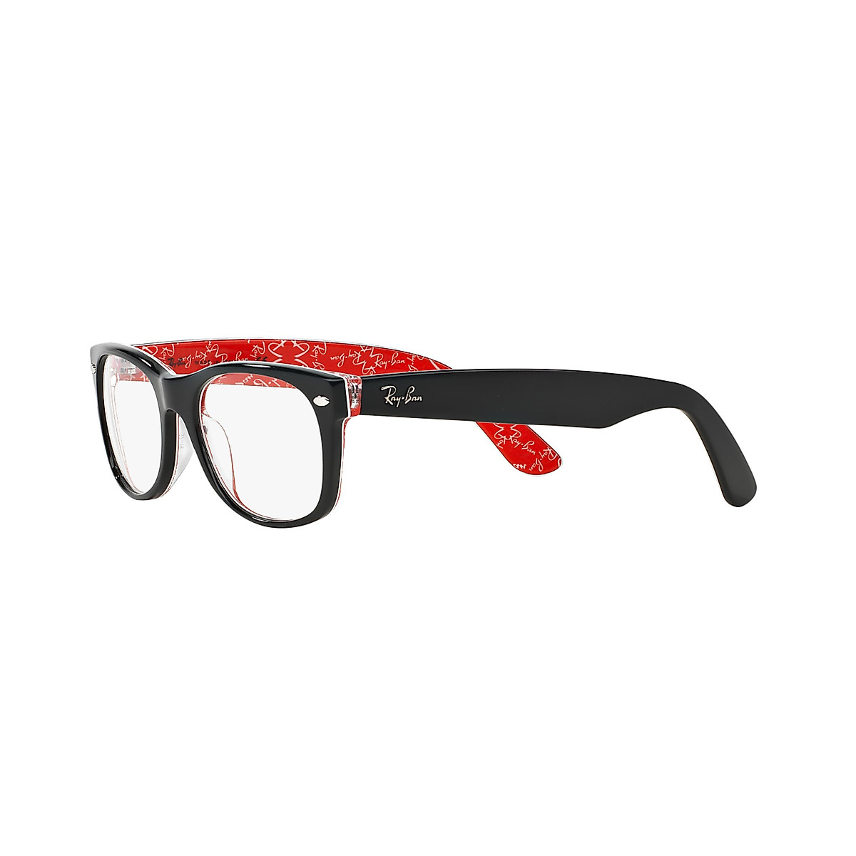 Ray-Ban RX5184 New Wayfarer Square Prescription Eyeglass Frames, Black on Texture Red/Demo Lens, 52 mm