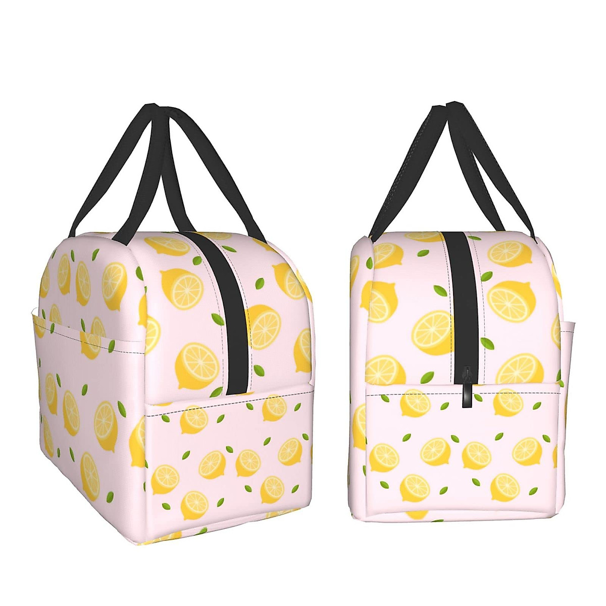 carati Cut Lemon Pink Pattern Lunch Bag, Waterproof, Dirt-Resistant, Lightweight, With Zipper, 8x5 Inch
