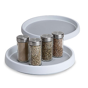 Smart Design Lazy Susan Turntable - (10 Inch) - Non-Slip Lining & Feet - BPA Free - Cupboard, Fridge, Jars, Spices, Cabinet, Countertop, Pantry, Storage, Kitchen Organizer [White with Gray] - Set of 2