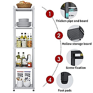 villertech 5 Tier Metal Storage Shelving Units Bathroom Standing Shelves Narrow Storage Rack Shelf for Kitchen Living Room Office Laundry Pantry White