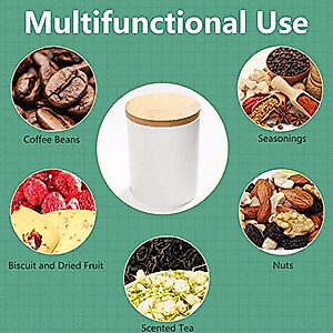 77L Food Storage Jar, 10.13 FL OZ (300 ML), Ceramic Food Storage Jar with Airtight Seal Bamboo Lid - Modern Design White Ceramic Food Storage Canister for Serving Tea, Coffee, Spice and More