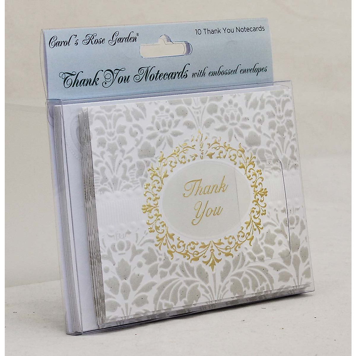 Carol Wilson Fine Arts Inc. - Gold Foil with Glitter- Blank Thank You Boxed Note Cards with Envelopes - 10 count - byt1696