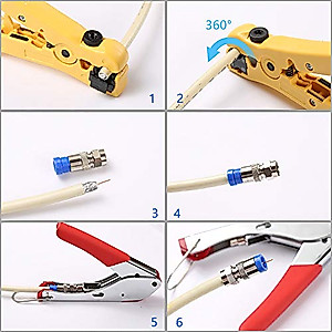 Hiija Coax Cable Crimper Kit Coaxial Cable Rg6 Compression Tool Kit with 20PCS F RG6 Connectors, Wire Coax Cable Stripper Tool