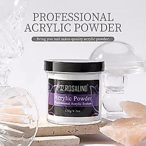 ROSALIND 4.2oz Clear Acrylic Nail Powder Clear Nail Acrylic Powder for Nail Acrylic Extension Professional Polymer Nail Acrylic Powder Clear Nails carving French Nail Extension, No Nail Lamp Needed