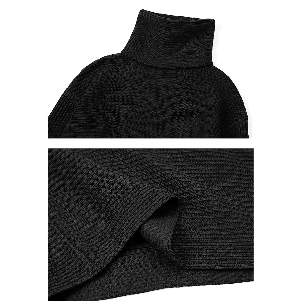 chouyatou Women's Turtleneck 2 Piece Outfits Ribbed Knit Sweater Midi Pencil Skirt Set (Small, Black)