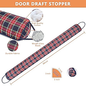 Triangle Under Door Draft Stopper 37 Inches Noise Blocker for Door Bottom Air Seal Insulation and Soundproof, Heavy Duty Weather Guard Snake Stripping, Tartan Check Navy Blue Red