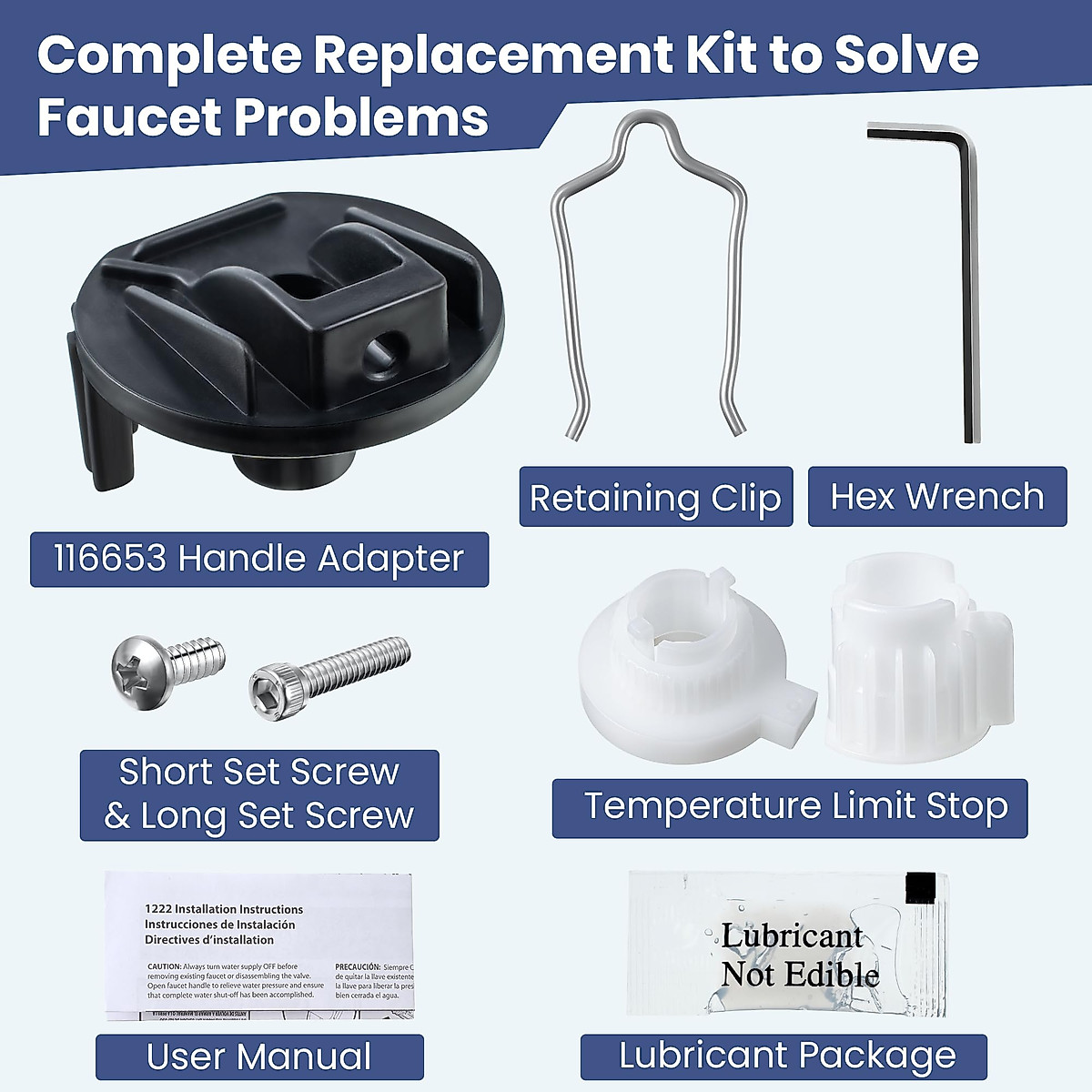 Dreyoo 2 Pack Shower Handle Adapter Kit Replacement for 116653, Compatible with Moen Posi-Temp Single Handle Tub/Shower Faucet Valve Cartridge, Plastic Shower Handle Replacement Accessory Adapter Kit
