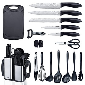 Kitchen Utensils Set, 7 Pieces Silicone Cooking Utensils Set+5-Pieces Stainless Steel Knife Set+6-Pieces Kitchen gadgets(18-in-1)