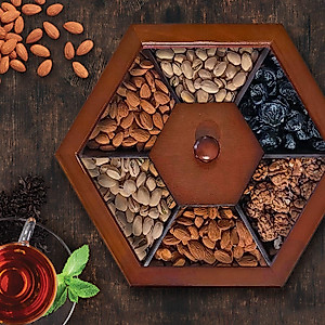 Sectional Tray for Dry Fruits Nuts Snacks with Glass Lid, Humidity proof wooden storage, Candy Box