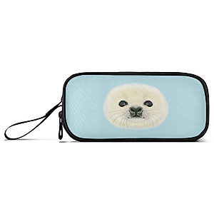Gredecor Big Capacity Pencil Case for Girls Boys Harp Seal Baby Blue Kids Pouch Bag Pen Boxes with Zipper Stationery Bag Supplies for School Office