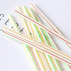 500pack Plastic Straws Disposable Bendable Straws 8" Long Flexible Bendy Straws for Home Bar Store Party (striped)