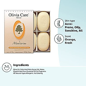 Olivia Care Bath & Body Bar Mandarin Soap 4 Pack Gift Box Organic, Vegan & Natural Contains Olive Oil Repairs, Hydrates, Moisturizes & Deep Cleans Good for Sensitive Dry Skin Made in USA