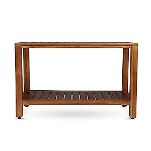 TeakCraft Teak Shower Bench with Shelf 30 Inch for Bathroom, Spa - Fully Assembled, Shower Stool, The Freya