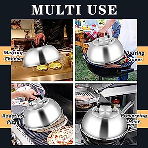 12” Melting Dome & 7” Burger Press Kit, Joyfair Basting Cover with Cast Iron Grill Press for Cheese Burger Bacon, Heavy Duty Griddle Accessories for Outdoor BBQ Flat Top Grilling, Dishwasher Safe