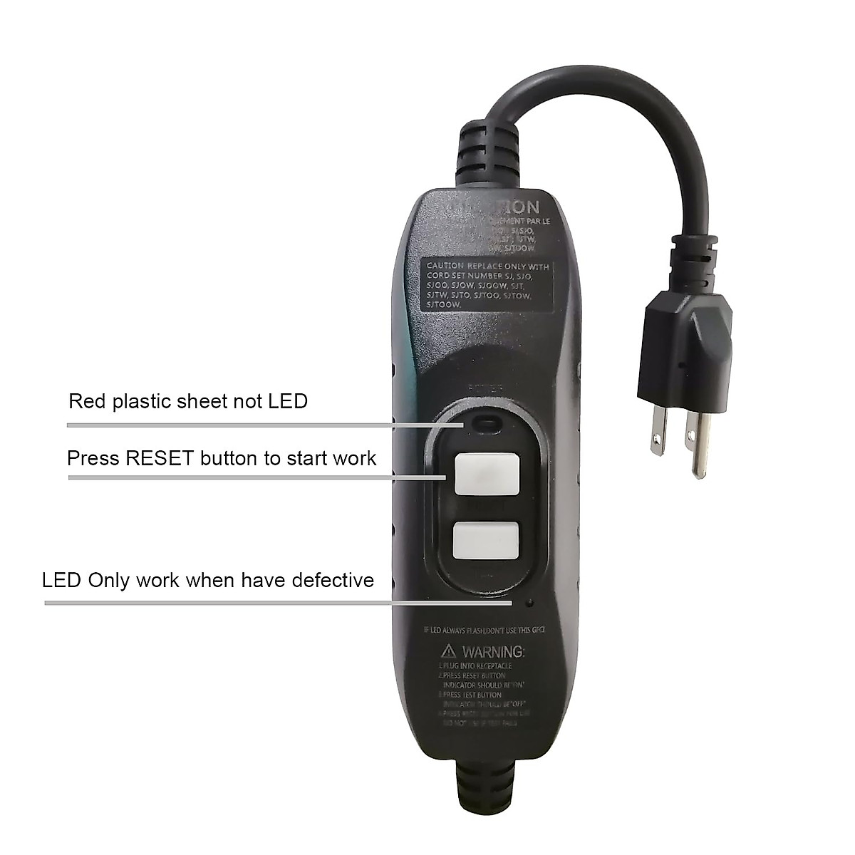 GFCI Replacement Inline Assembly 3 Wires , Auto-Monitor，Manual Reset, Waterproof, Ground Fault Circuit Interrupter for Power Pressure Washer, Power Tools, Lawn , Pool Pump,