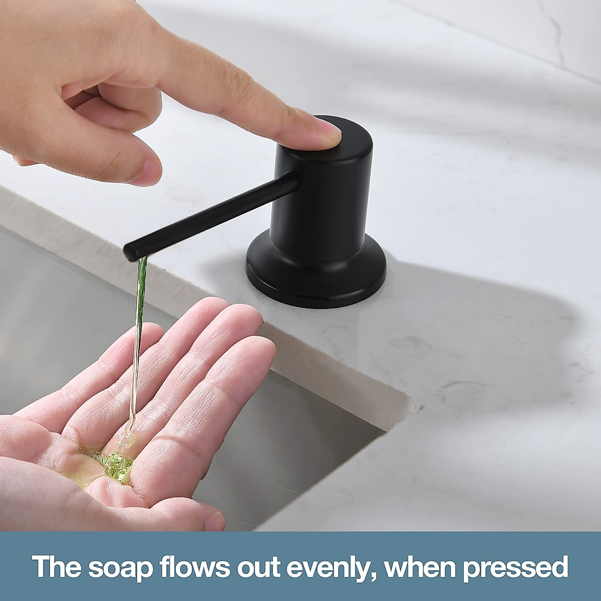 Matte Black Kitchen Sink Soap Dispenser, Ouen Countertop Pump Hand Lotion Built in Pump Soap Dispensers, Stainless Steel Sink Soap Dispenser Pump with 17oz Large Liquid Soap Bottle