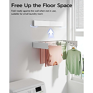 Vikaqi Wall Mounted Clothes Drying Rack, Foldable Wall Mount Laundry Drying Rack Folding Indoor, Drying Rack Clothing Collapsible, Towel Drying Rack with Wall Template, 5 Rods, 32", White