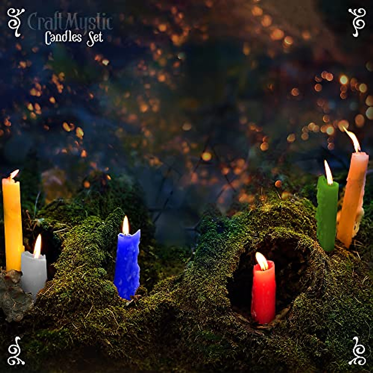 Spell Taper Candles Set for Witchcraft - 36 Colored Mini Ritual Chime Candle Sticks and 6 Black Holders - Supplies Tools for Prayer Meditation Metaphysical Wiccan Altar Chakra Healing Manifestation