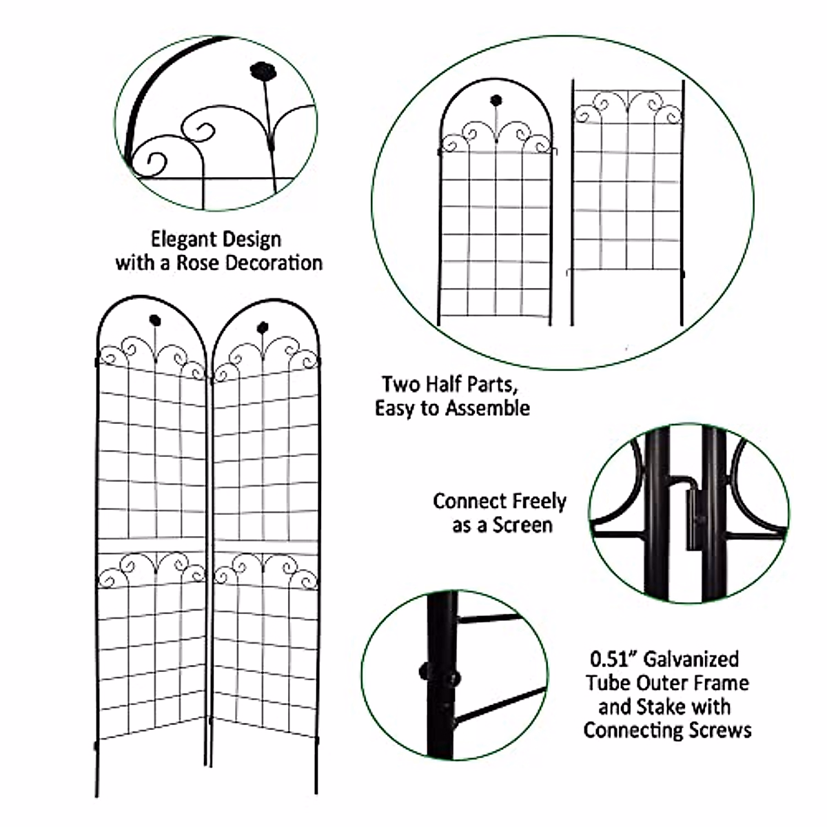 4 Pack Metal Garden Trellis 86.7" H Garden Fence Rustproof Trellis for Climbing Plants Support Roses Flower Outdoor Lawn Black