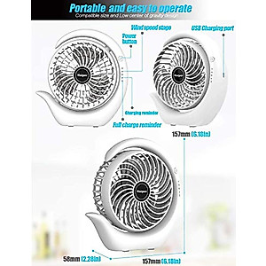 Viniper Portable Rechargeable Fan, Small Desk Fan : 3 Speeds & about 8-24 Hours Longer Working, 180° Rotation, Portable Fan Small but Mighty, Strong Wind (Grey, Light Black Blade)