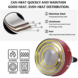 NIRAA Stainless Steel Kettle Stove Top Stainless Tea Kettle for Stove Top,Whistling Tea Kettle - Stainless Steel Teakettle Teapot with Ergonomic Handle,3L,Red