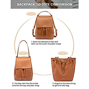 LOVEVOOK Backpack Purses for Women, Tote Bag Convertible PU Leather Backpacks, Fashion Handbag Satchel Bags Casual Back Pack 14 Inch Laptop Backpacks 2PCS, Brown