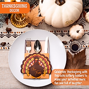 JOYIN 18PCS Thanksgiving Cutlery Holders Set, Thanksgiving Turkey Utensil Décor, Autumn Fall Harvest Party Supplies, ThankYou Cards,Table Decoration, Thanksgiving Party Favors,Thanksgiving Decorations