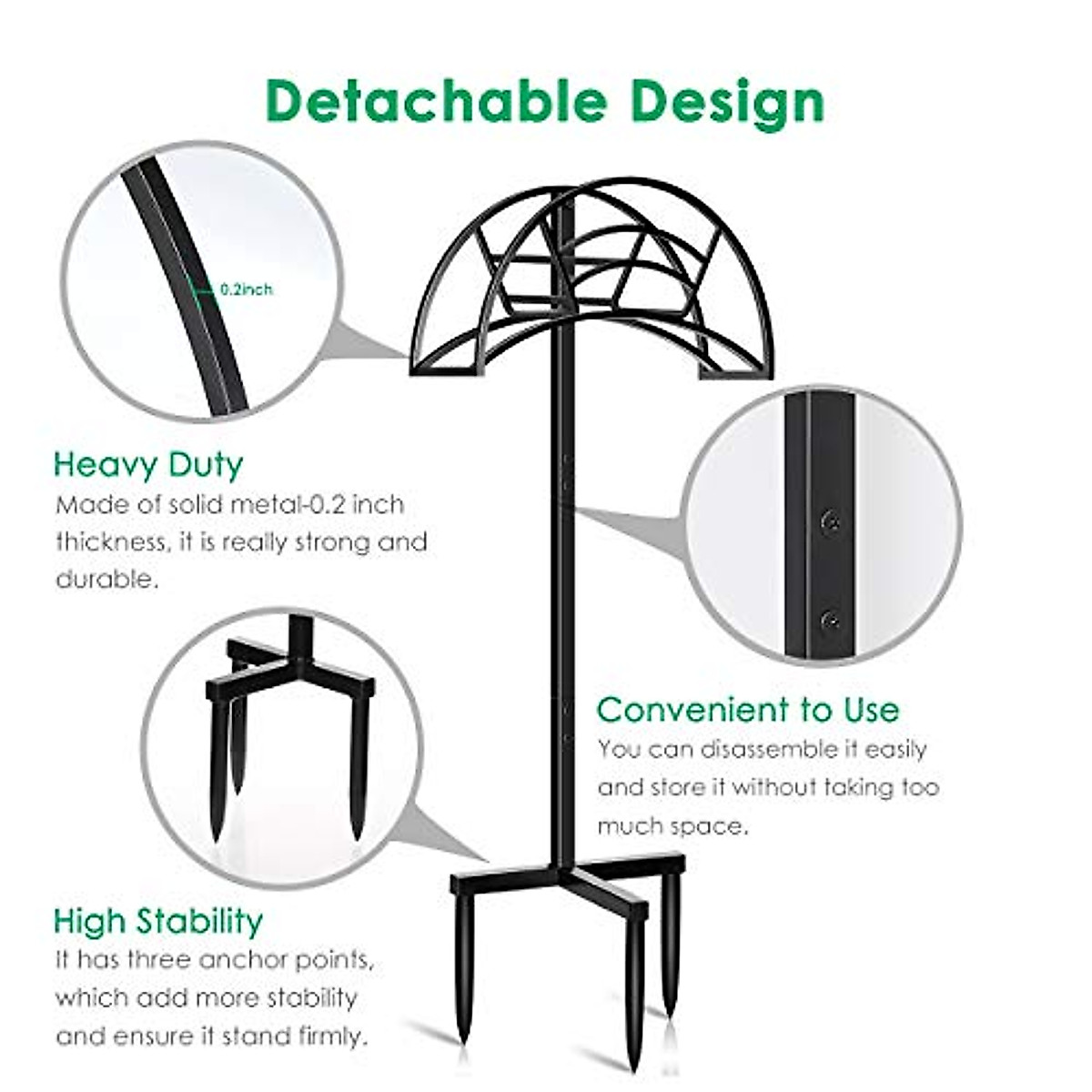 TomCare Garden Hose Holder Upgraded Detachable Water Hose Holder Thick Metal Hose Hanger Heavy Duty Free Standing Garden Hose Storage Hose Stand Decorative Hose Organizer for Outside, Black