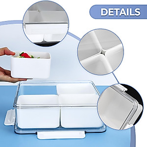 ISUSSER Square Plastic Divided Serving Tray with Lid, Snack Container, Divided Fruit Vegetable Snack Tray Container with 4 Compartments for Refrigerator