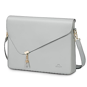 Leather Laptop Bag for Women 15.6 inch, MATEIN Messenger Bags Professional Office Work Briefcase Waterproof Business Computer Case, Stylish College Satchel Lady Crossbody Shoulder Bag for Travel, Grey