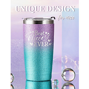 Onebttl Niece Gifts from Aunt, Insulated Stainless Steel Coffee Mug Tumbler with Lid and Straw, from Uncle, Perfect for Birthday, Christmas, 20oz/590ml, Purple Blue Glitter - Best Niece Ever
