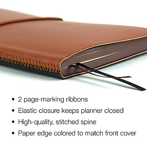 2024 Planner/Pocket Calendar 4"x7": 14 Months (Nov 2023 - Dec 2024) Weekly, Monthly Calendars, Leather Material, Elastic Closure, Decorative Stitching, Page Finder Ribbons and Notes Pages(Brown/Black)