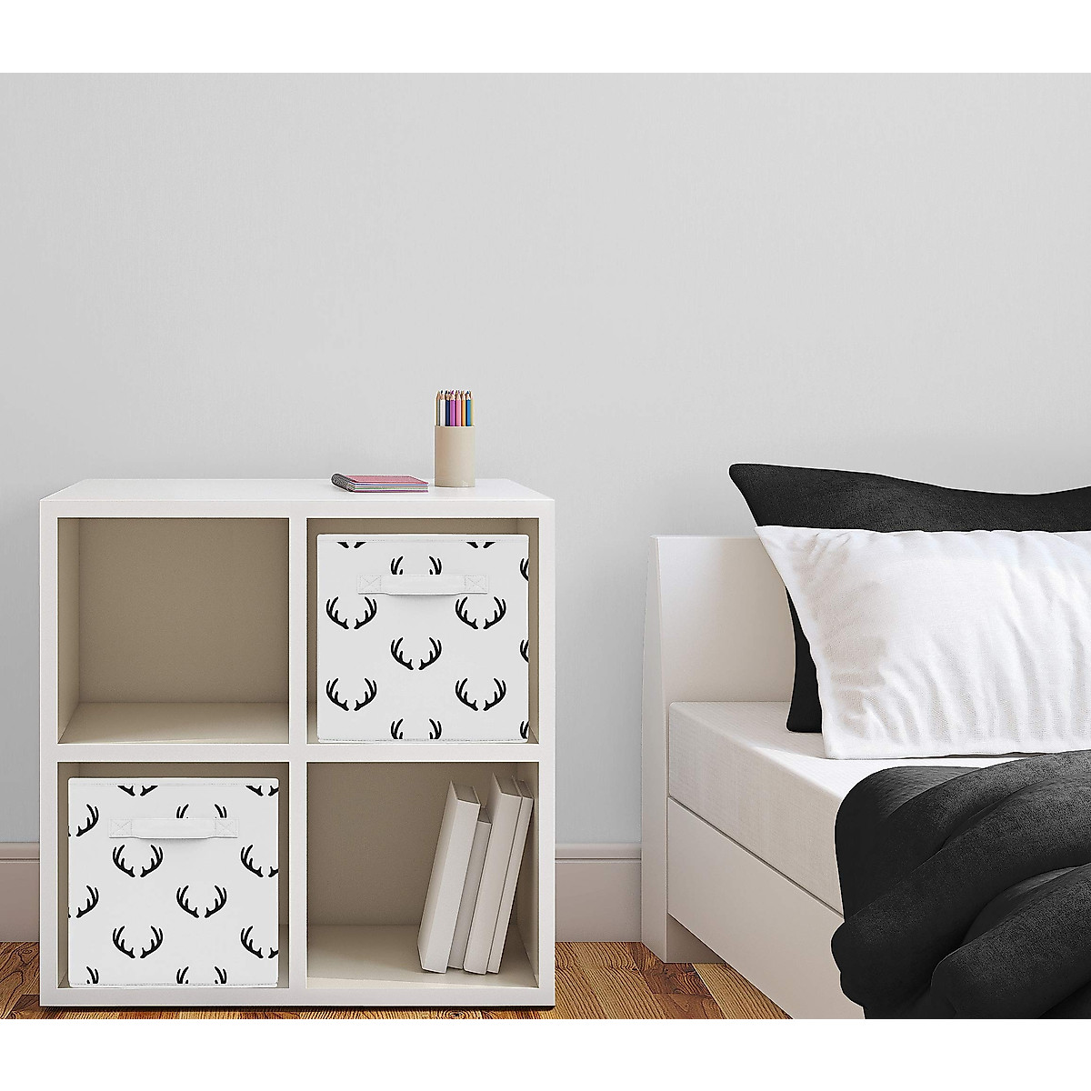 Sweet Jojo Designs Black and White Rustic Deer Organizer Storage Bins for Woodland Camo Collection - Set of 2