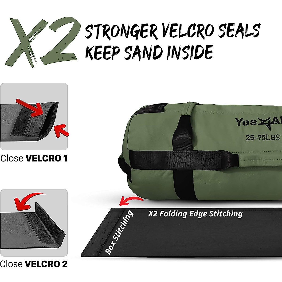Yes4All Workout Sandbags, Heavy Duty Sandbags - Army Green - M