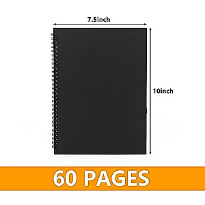 Ykimok 1 Pack College Ruled Notebook, Soft Black Cover Spiral Notebook, Memo Notepad Sketchbook, Students Office Business Diary Spiral Book Journal, 120 Pages, 60 Sheets, 10 x 7.5 Inch