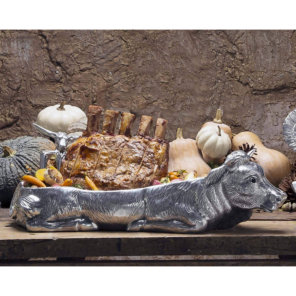 Arthur Court Extra Large Cow Beef Serving Carving Tray Cast Aluminum 36 inch Long x 12 inch Wide