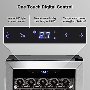 Smad Wine Fridge, 33 Bottle Wine Cooler Refrigerator, 19 Inch Freestanding Wine Fridge with Digital Temperature Display and Glassdoor, 3.5 cuft, Stainless Steel