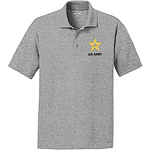 US Army Star Logo Black Chest Print Textured Polo Shirt, Large Grey