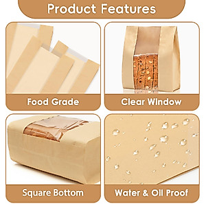 30 Pack Paper Bread Bags for Homemade Bread Sourdough Bread Bags Large Bread Storage Bags with Window and Label Seal Sticker for Bakery Loaf Cookie(13.7x8.2x3.5 inch)