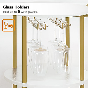 HOOBRO Bar Cart Gold, Home Bar Serving Cart, Rolling Beverage Cart with Wine Rack and Glass Holder, 3-Tier Wine Cart for Kitchen, Dining Room, Living Room, Parties, Gold and White WD31TC01