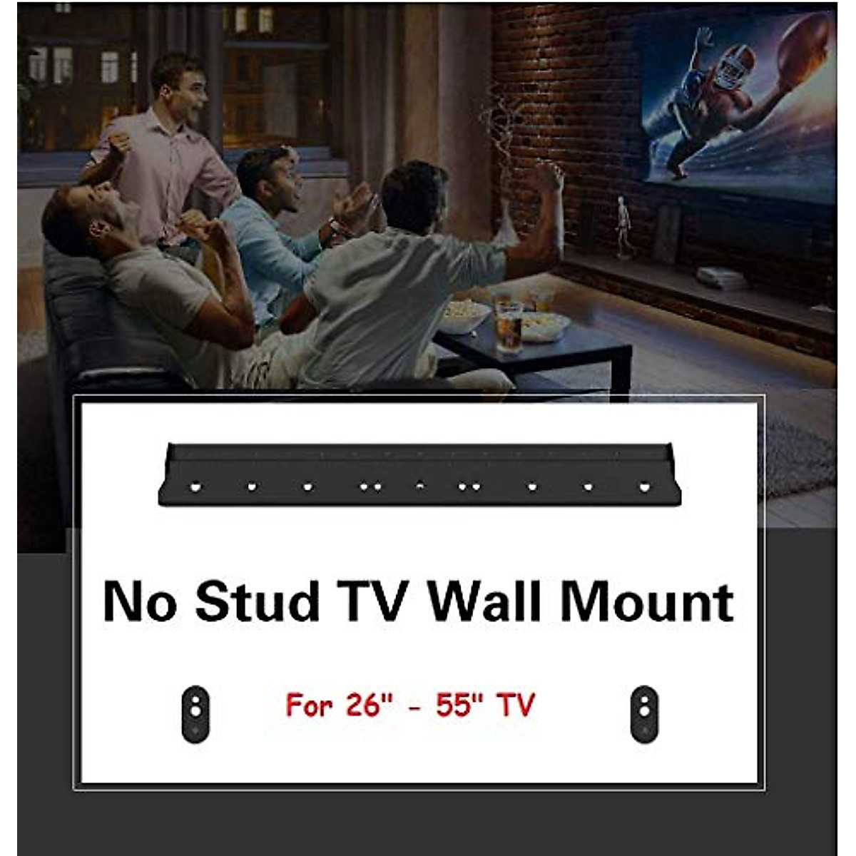 Mount Plus MP-NS400 No Stud Tilt TV Wall Mount | Quick Studless Install with No Drill | Low Profile for 22" to 55" TVs Up to 70LBS | Steel Frame Securely Anchors TV to Dry Wall (1 Pack)