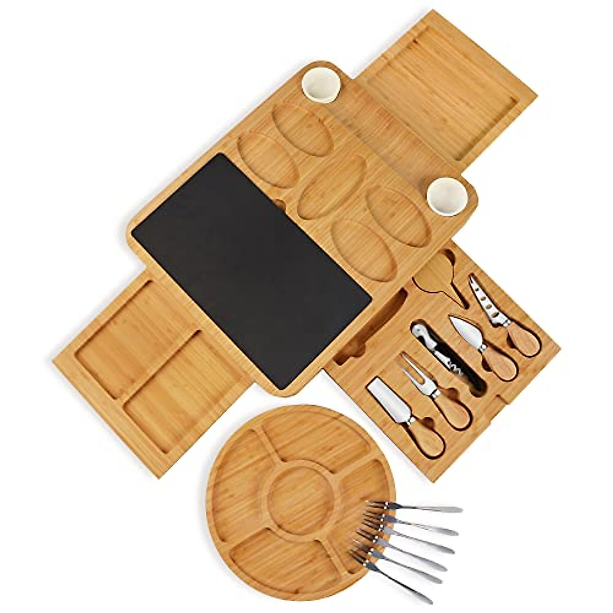 WUSHIZHUHUN Charcuterie Cheese Board and Knife Set - 15.7" Large Tray Bamboo Cheese Platter for Wine and Cheese Night Family Dinner, Housewarming Wedding Birthday Gift for Couple Friend