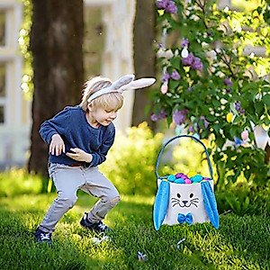 Poptrend Easter Basket Bags,Bunny Easter Bucket，Easter Eggs/Gift Baskets for Kids,Bunny Tote Bag Bucket for Easter Eggs,Toys, Candy,Gifts (Blue)