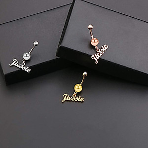 LONAGO 14G Belly Ring Personalized Name Ring for Body Belly Custom Name Plate Initial Belly Button Ring Gift for Women