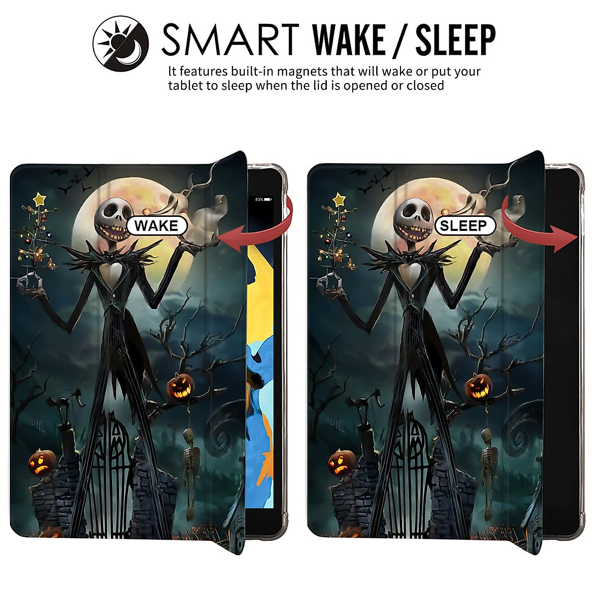 JOYLAND Pad Case Ghost Black Case for 7th/8th/9th Generation iPad Halloween Anti-Scratch Shockproof with Pencil Holder Lightweight Smart Trifold Stand Case for 10.2" iPad 2019/2020/2021