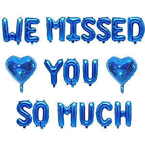 Pargleev We Missed You So Much Balloons with Star Hanging Foil Balloons Letter for High School College Grad Graduation Retirement Party Decorations Blue