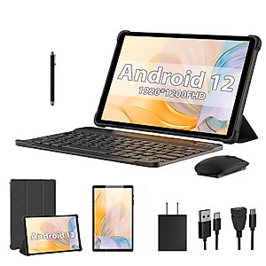 TOSCiDO Tablet 10.1 inch 2 in 1 Android Tablets 1080P FHD in-Cell LCD Screen, 4GB+64GB Expand to 1TB, Octa-Core CPU, 1920 * 1200 Resolution,8MP&13MP Camera|Wi-Fi| GPS| Keyboard| Mouse-Black