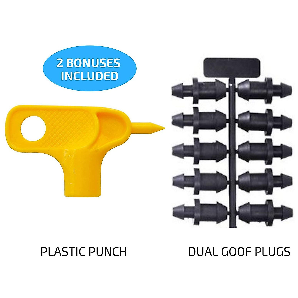 1 GPH Netafim Woodpecker Jr Pressure Compensating Dripper Emitters (35-Pack) Kit with Hole Punch Tool and Goof Plugs for Drip Irrigation Systems