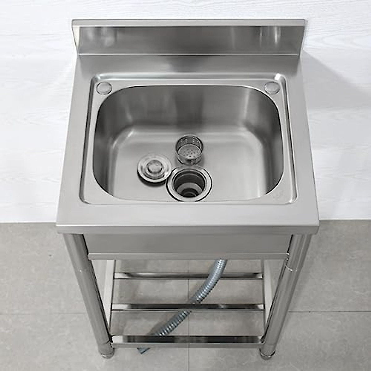 Single Bowl Stainless Steel Standing Sink, Kitchen Sink, Commercial Sink, Small Utility Sink, Portable Hand Washing Sink for Kitchen, Dining Room, Garage Bar, Laundry Room (Color : Type A, Size : 55